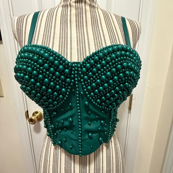 Lydia | Tops | Emerald Green Pearl Beaded Bustier Top Corset Large Nwt ...
